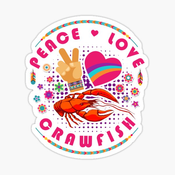 "Peace Love Crawfish Sea Creature Crab" Sticker by mooon85 | Redbubble