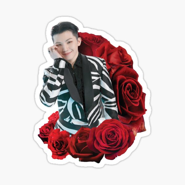 "Seventeens Woozi Ruby Wooahae with Roses" Sticker by CrownMaru | Redbubble