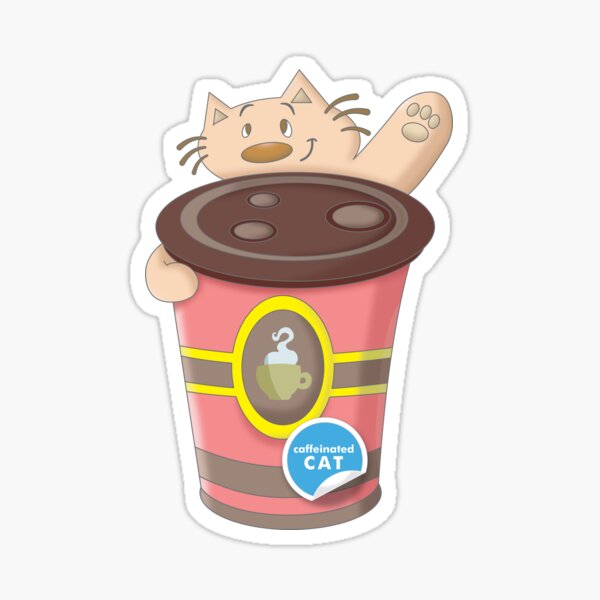 " Sweet Meow Orange Cat and Coffee Cup" Sticker by chiisanazarashi ...