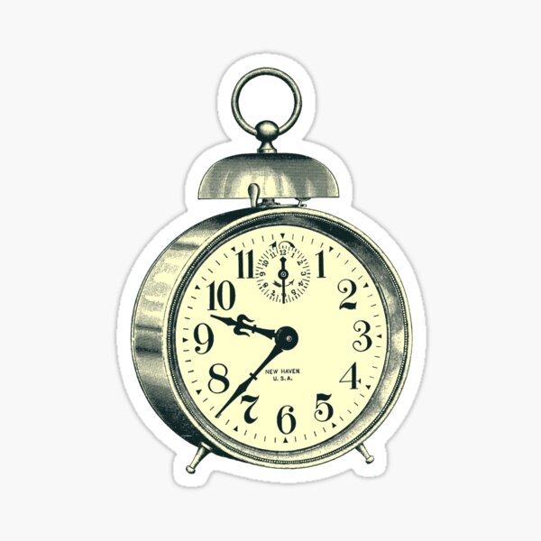 "antique typographic vintage alarm clock" Sticker by surgedesigns ...