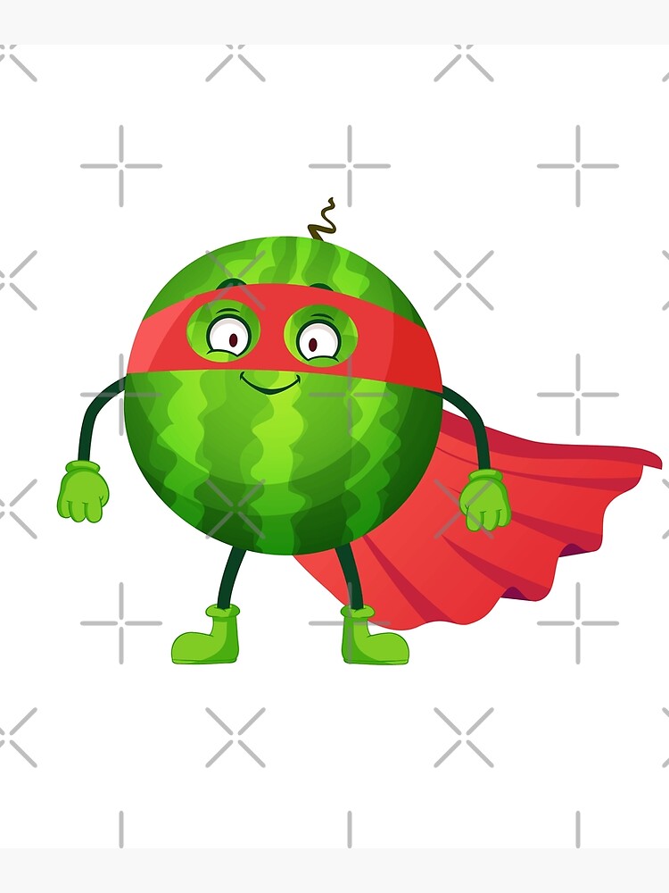 Poster « Fruit de dessin animé drôle de super-héros de pastèque », par ...