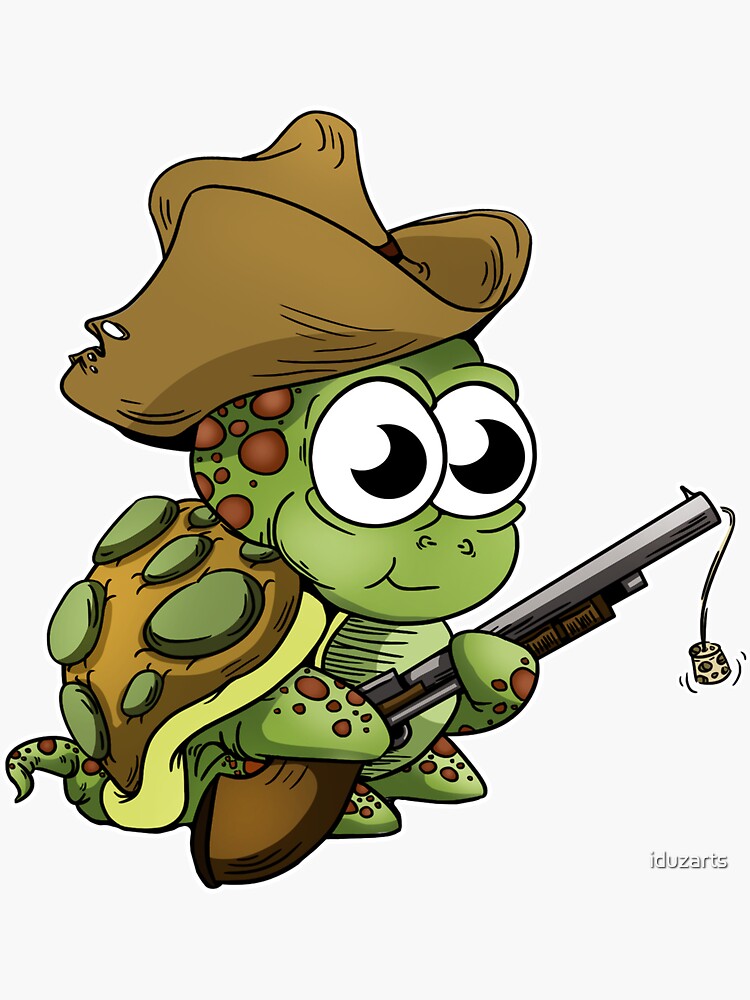 "Cartoon Little Cowboy Turtle" Sticker by iduzarts | Redbubble