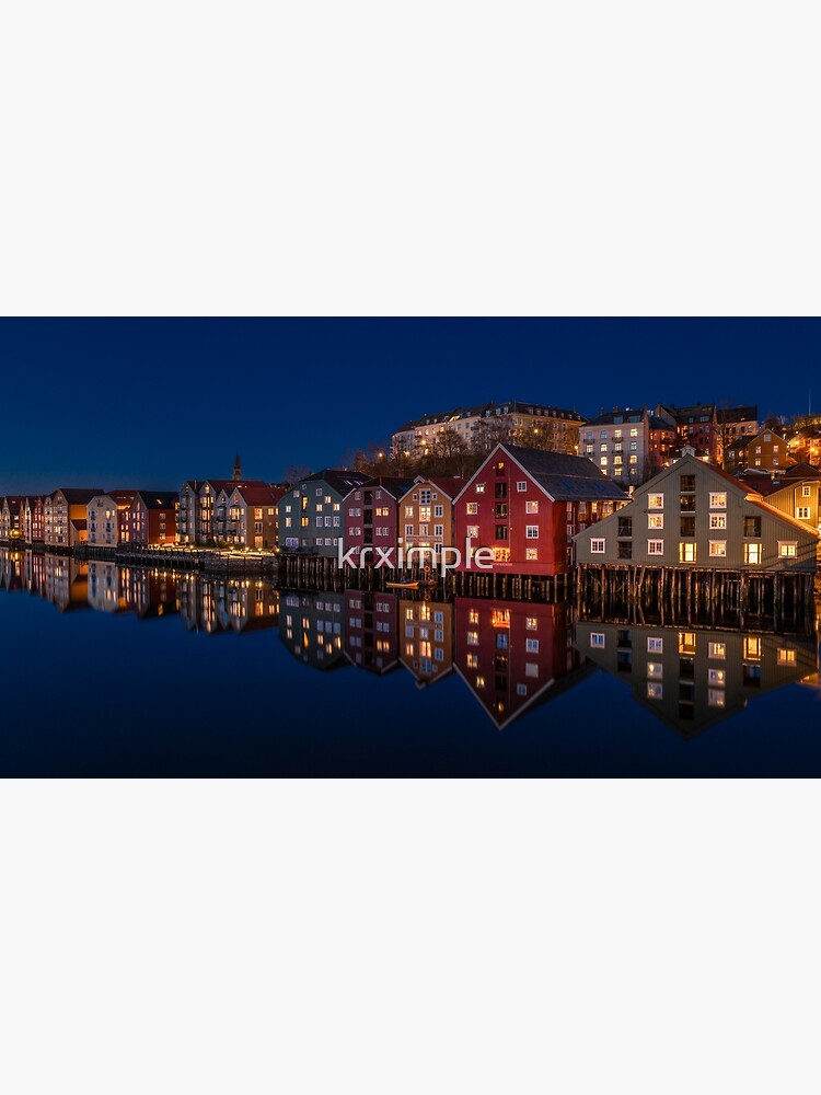 "Reflection of wooden houses by Nidelva river in Trondheim Norway ...