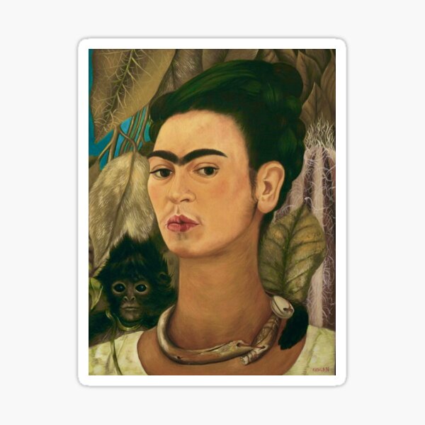 Pegatina «Autorretrato con mono de Frida Kahlo» de FridaBubble | Redbubble