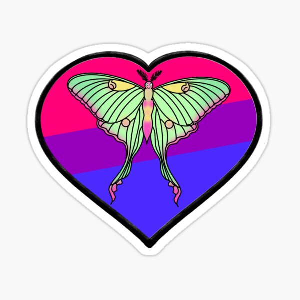 "Bisexual Bi Heart Luna Moth " Sticker for Sale by MushroomCore | Redbubble