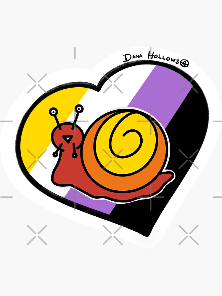 "Non Binary Heart Snail Pride" Sticker by MushroomCore | Redbubble