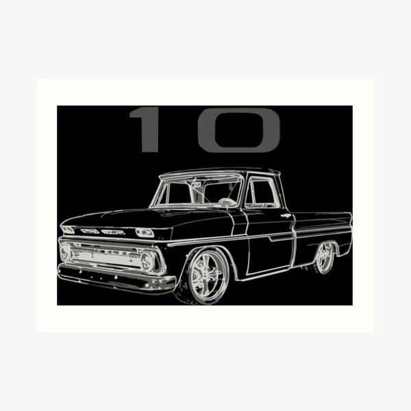 "1966 Chevy C10 Custom Outline Art Antique Collector Truck Gift " Art ...