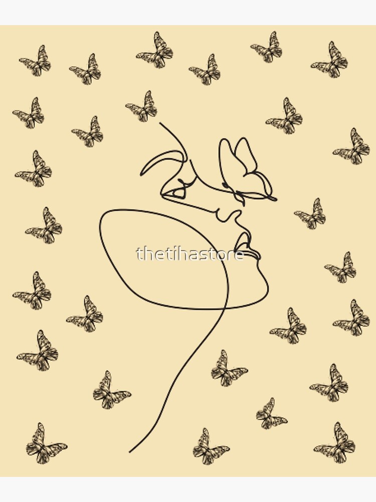 "Line art hands with butterflies. Woman face with butterfly. Abstract ...