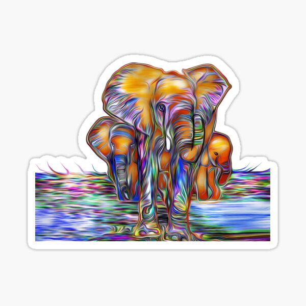 "3 Little Golden Elephants" Sticker by Sandrasketches | Redbubble