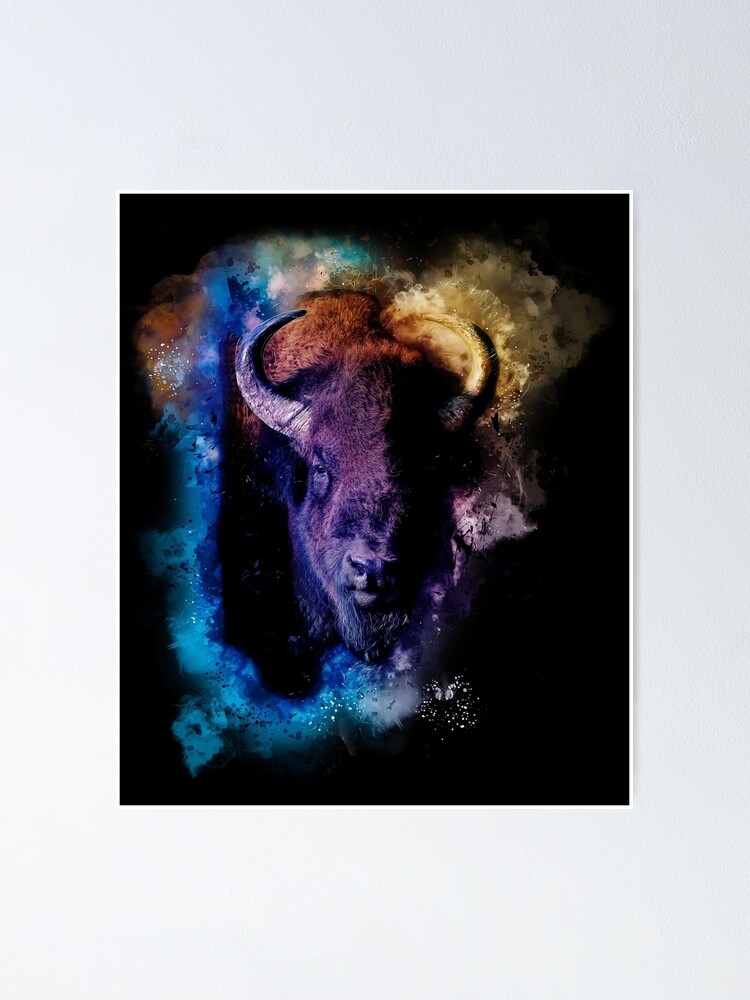 "Bison Colorful Portrait Digital Watercolor " Poster for Sale by ...