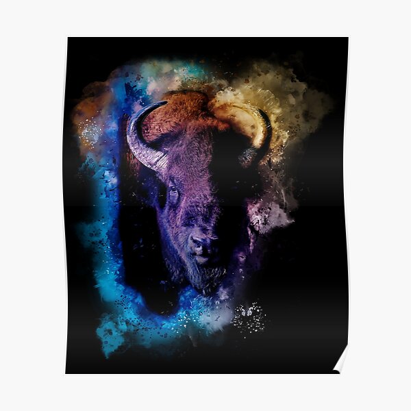"Bison Colorful Portrait Digital Watercolor " Poster for Sale by ...