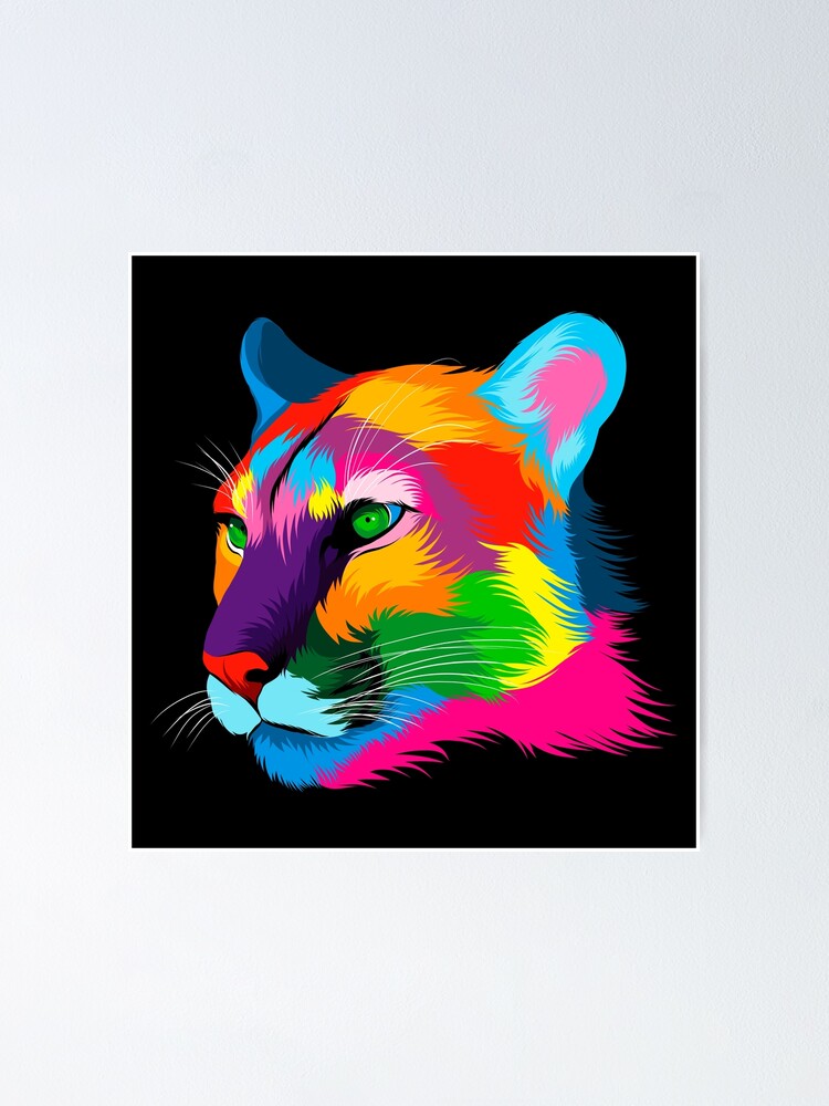 "Puma Head Portrait Multicolored Drawing" Poster for Sale by arts ...