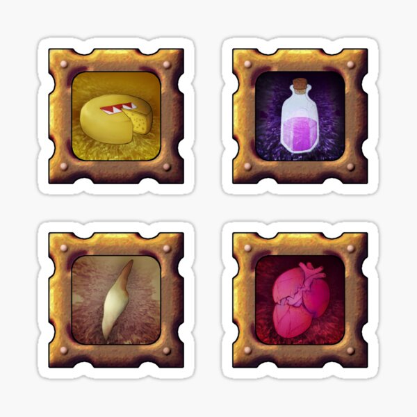 "Smelly pack (cheese, potion, dragons tooth, heart)" Sticker by ...