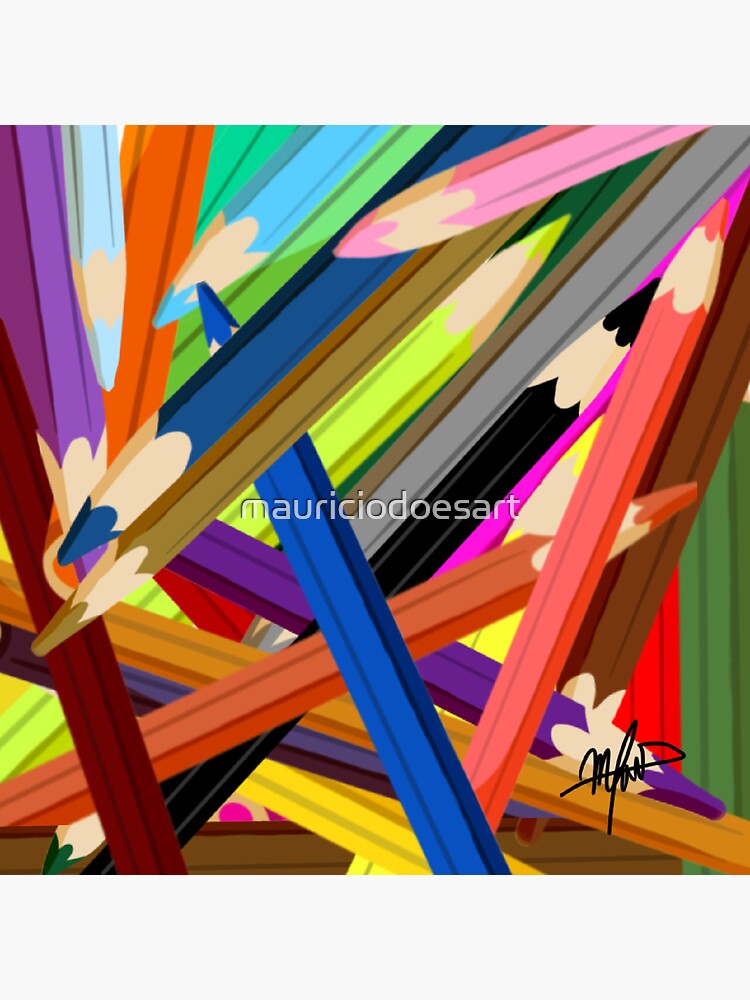 "colored pencil mess // BORDERLESS" Sticker by mauriciodoesart | Redbubble
