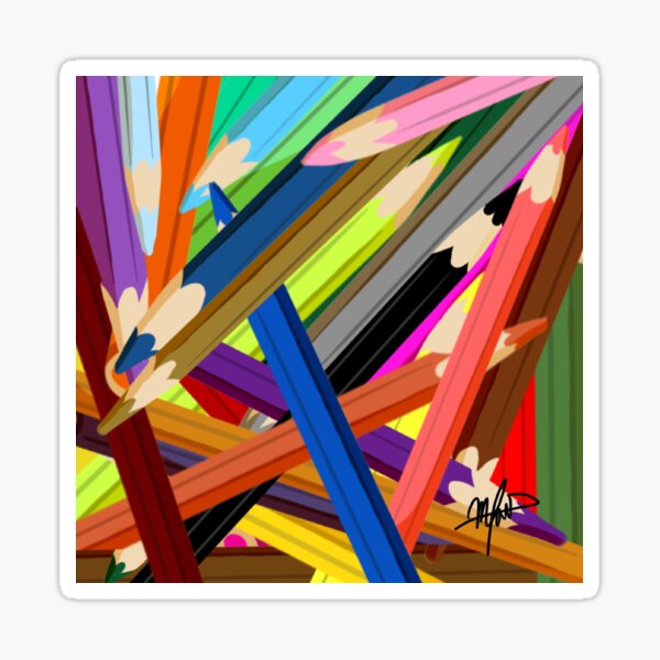 "colored pencil mess // BORDERLESS" Sticker by mauriciodoesart | Redbubble