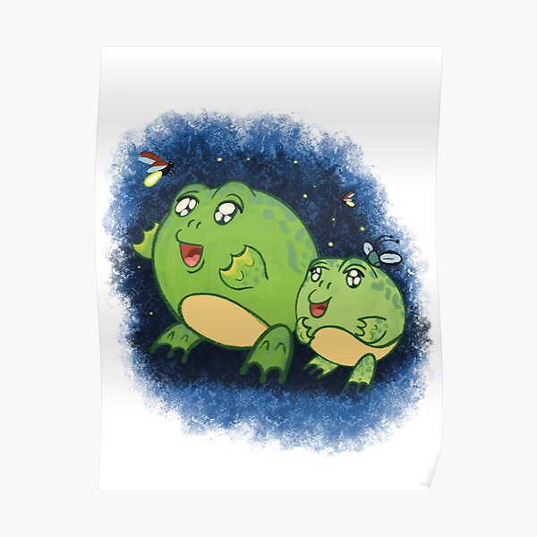 "Brother and sister frog/toad with fire flies" Poster by JeanGentry ...