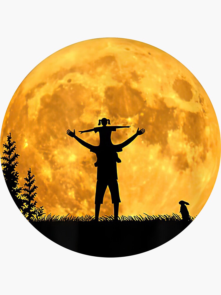 "Moon dad father and daughter at full moon night T-Shirt" Sticker for ...