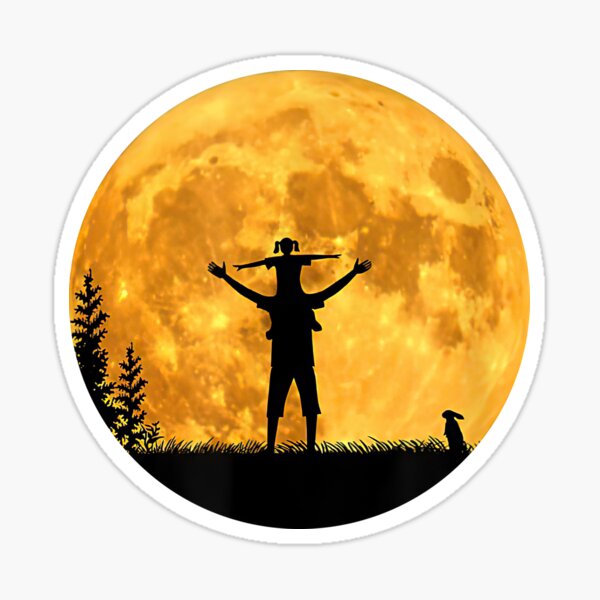 "Moon dad father and daughter at full moon night T-Shirt" Sticker for ...