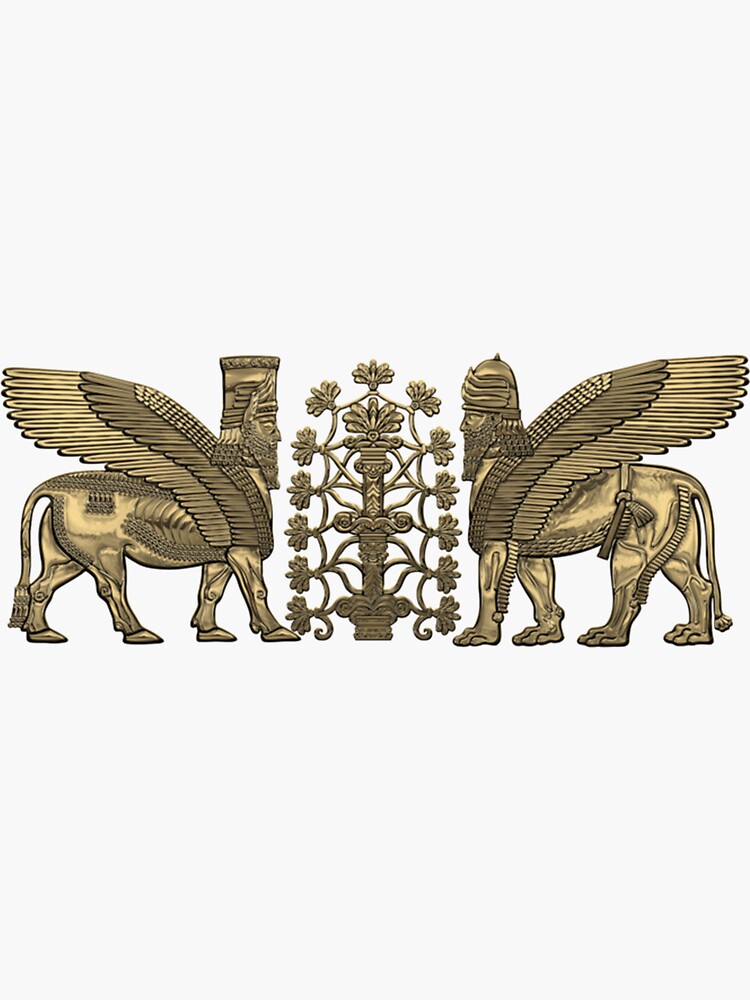 "Gold Assyrian Winged Lion and Winged Bull - Lumasi with Tree of Life ...