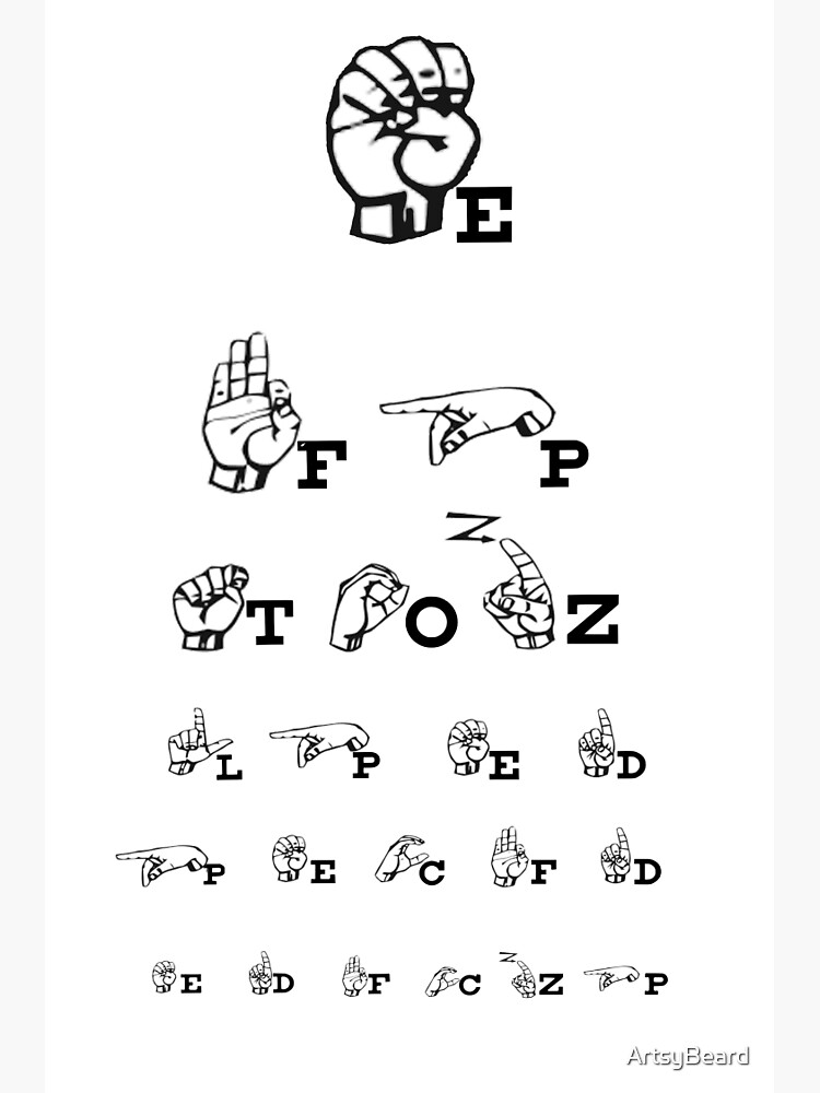 "Sign Language Eye Chart" Poster for Sale by ArtsyBeard | Redbubble