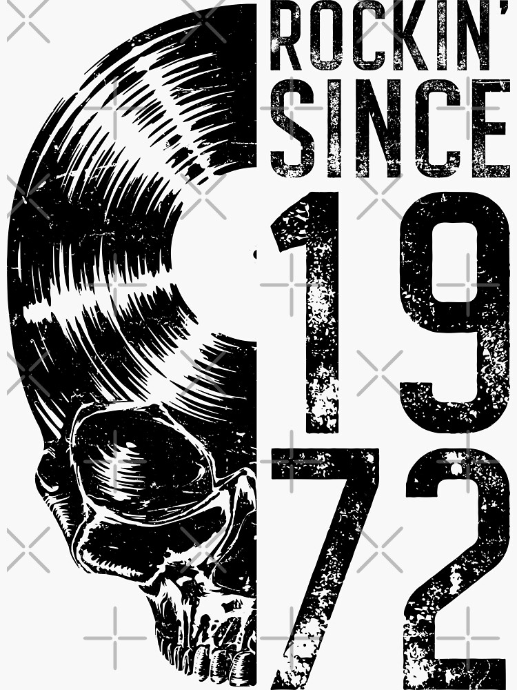 "Rockin' Since 1972 Vintage Vinyl Record Lover Gothic Skull" Sticker by ...