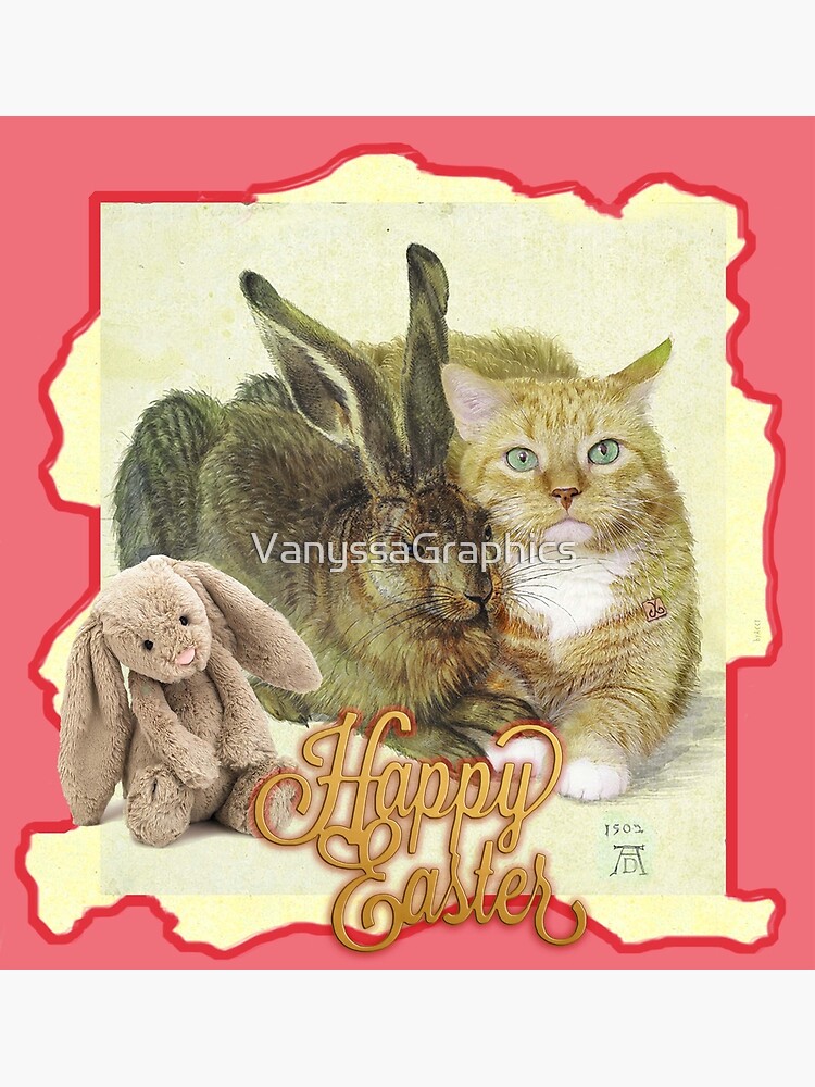Lámina fotográfica «Felices Pascuas - Juguete Liebre, Gato y Conejito ...