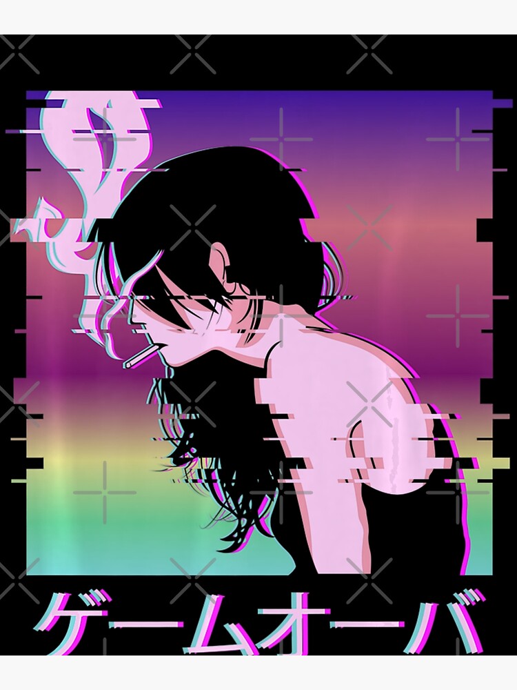 Japanese Vaporwave Sad Anime Girl Game Over Indie Aesthetic Poster