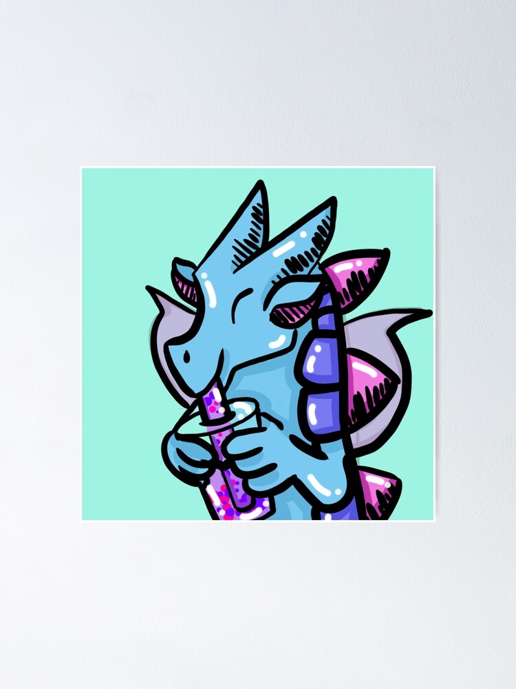 "Baby Dragon Drinking Boba Tea, Teal" Poster by Justus-Joy | Redbubble