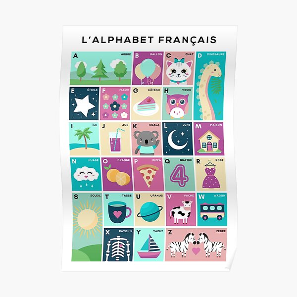 "French Alphabet Picture Chart - L'alphabet Francais" Poster by typelab ...
