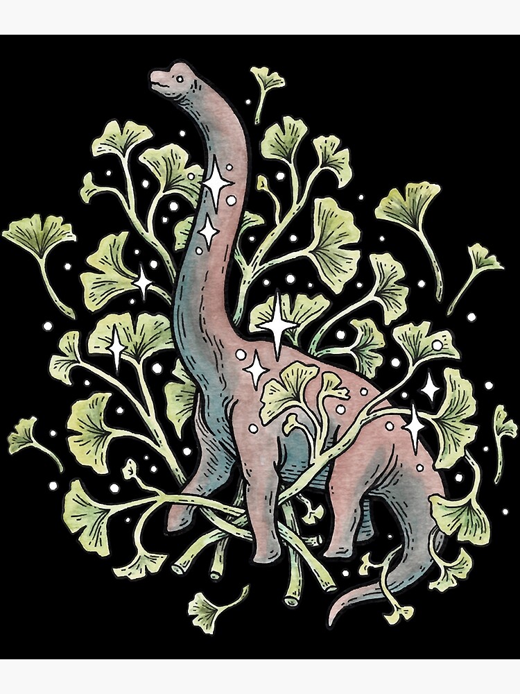 "Brachio Ginkgo Calm Color Palette Dinosaur Botanical Art Classic" Art ...