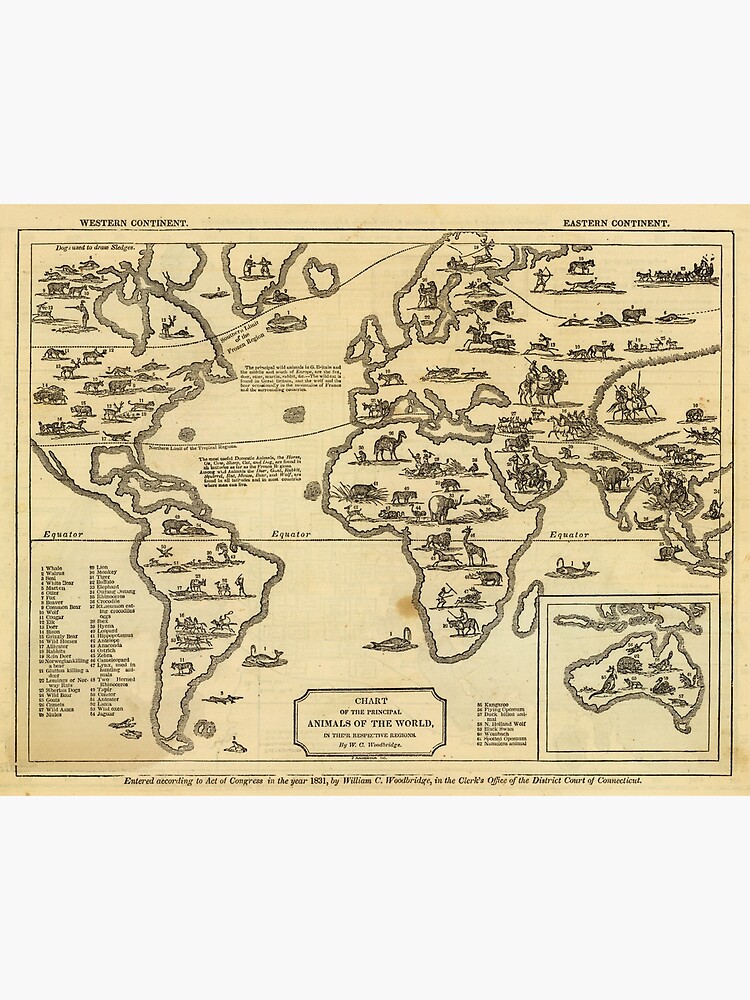 "Antique world map animals of the world 1837" Photographic Print for ...