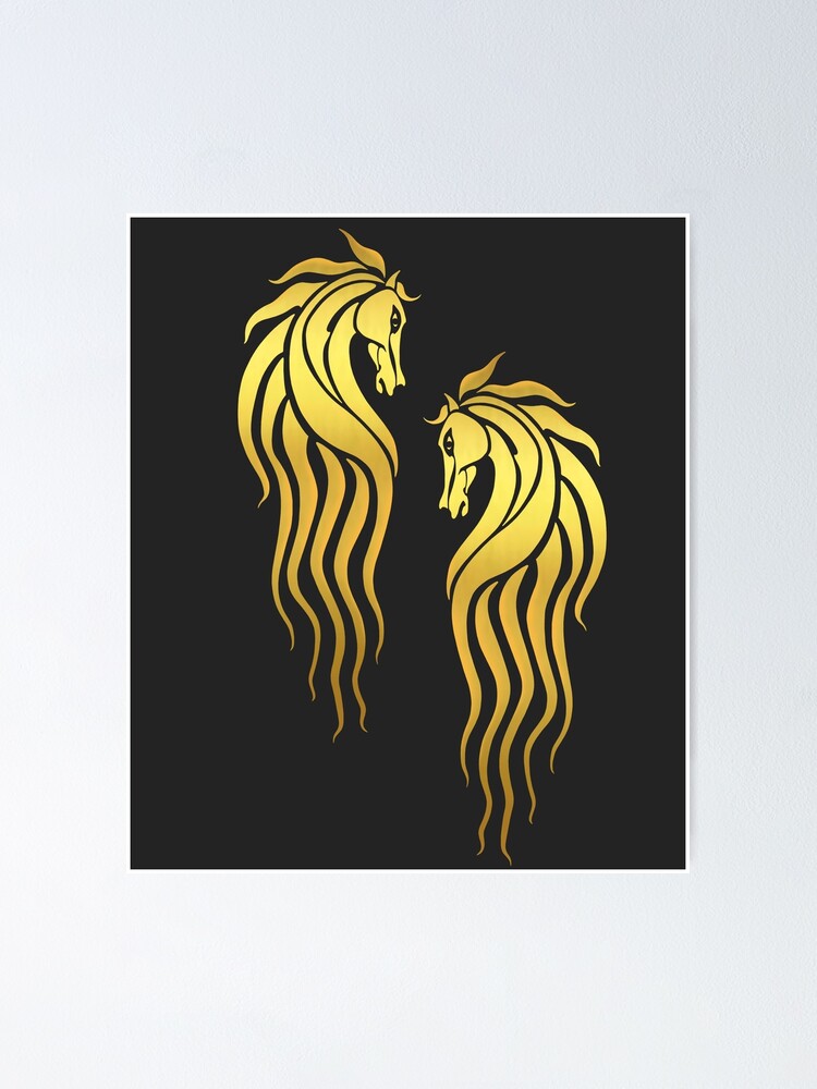 "Art Nouveau Golden Horse Head pattern - Rohan" Poster for Sale by ...