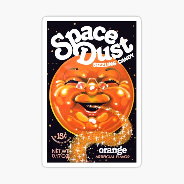 "70s Psychedelic Space Dust Orange Candy Package Art" Sticker by ...