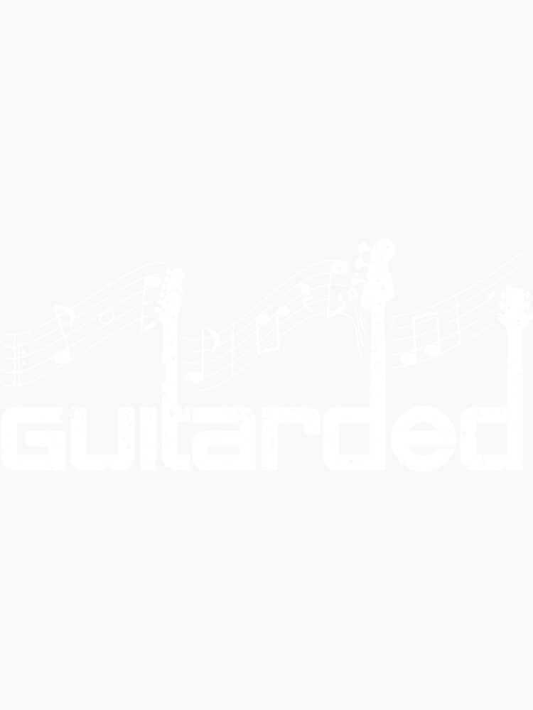 "Guitarded (white) guitar headstock typography" Sticker for Sale by ...