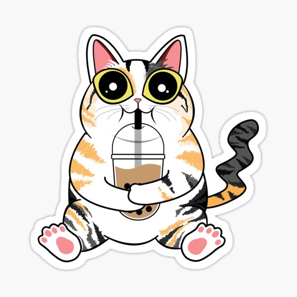 "Boba Drinking Cat | Calico Cat" Sticker by leBoosh-Designs | Redbubble