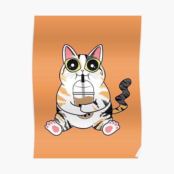 "Boba Drinking Cat | Calico Cat" Poster for Sale by leBoosh-Designs ...