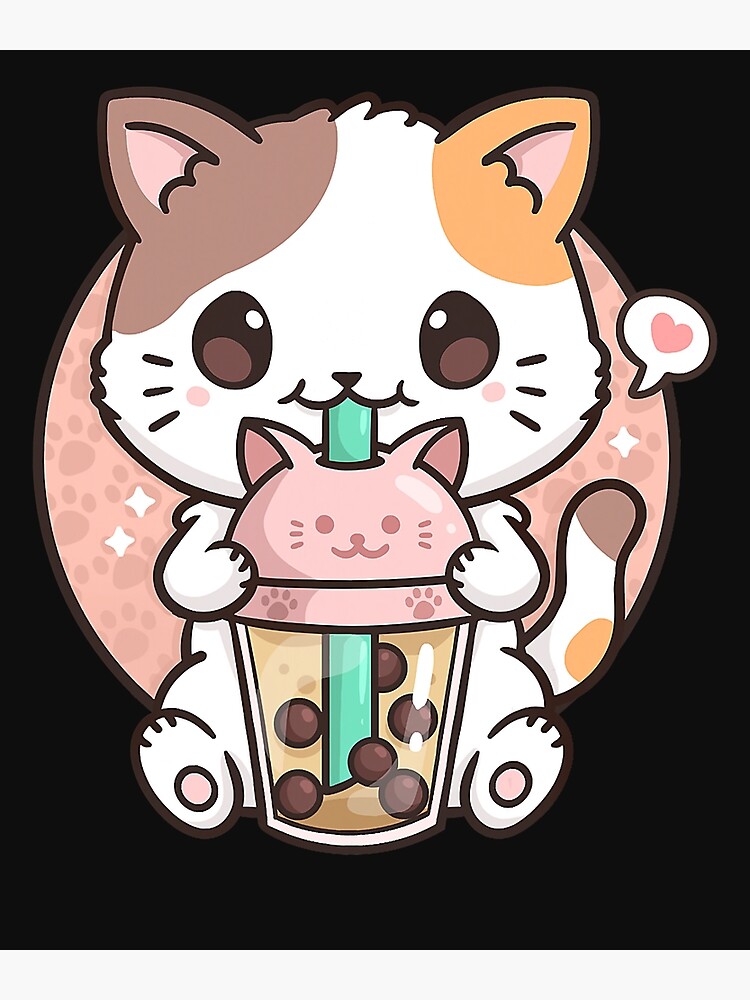 Boba Tea Cat Bubble Tea Cat Kawaii Anime Neko Poster For Sale By