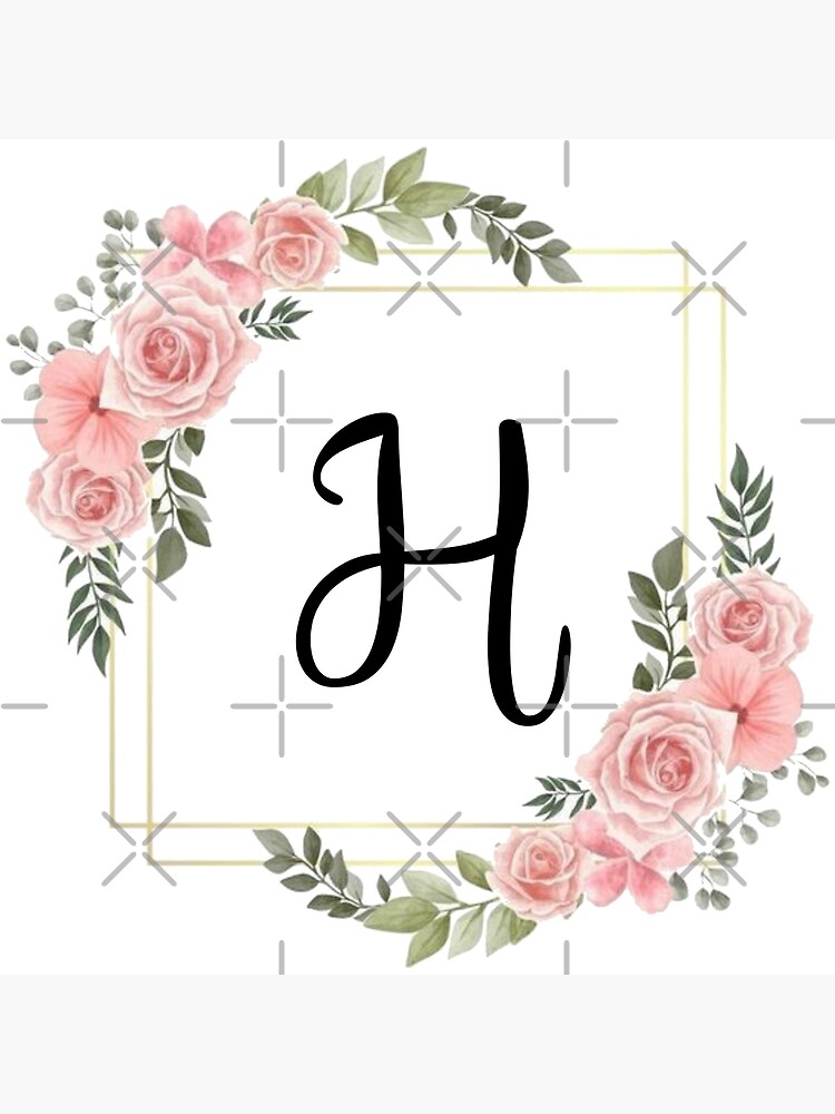 "Monogram Letter H | Pink Floral Design with Gold Edges" Poster by ...