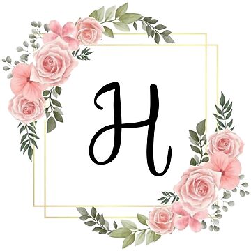 "Monogram Letter H | Pink Floral Design with Gold Edges" Poster by ...