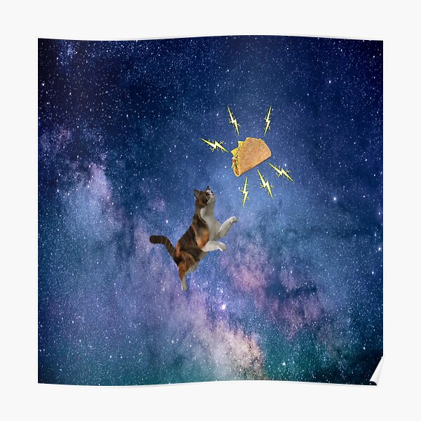 "cat and tacos space city" Poster for Sale by cute-cats-world | Redbubble