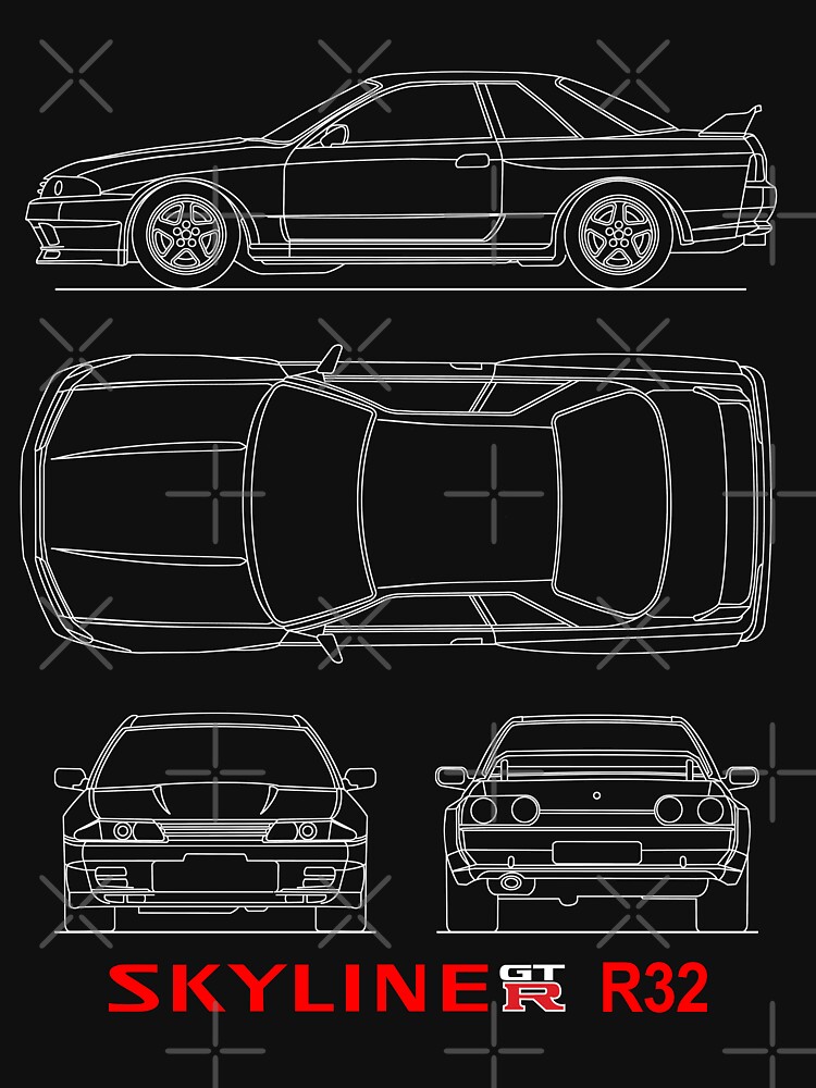 "Black Skyline R32 Blueprint" T-shirt by rogue-design | Redbubble