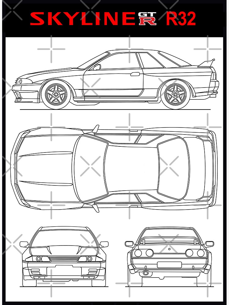 "Black Skyline R32 Blueprint" Sticker for Sale by rogue-design | Redbubble