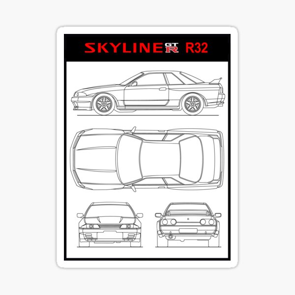 "Black Skyline R32 Blueprint" Sticker for Sale by rogue-design | Redbubble