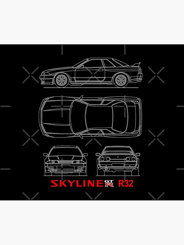 "Black Skyline R32 Blueprint" Throw Blanket for Sale by rogue-design ...