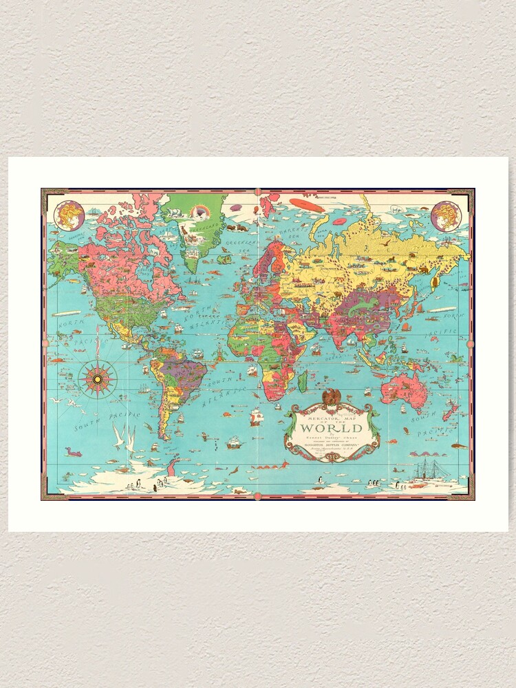 "Vintage Map of the World (1931). Mercator Projection. HQ Pictorial Map ...