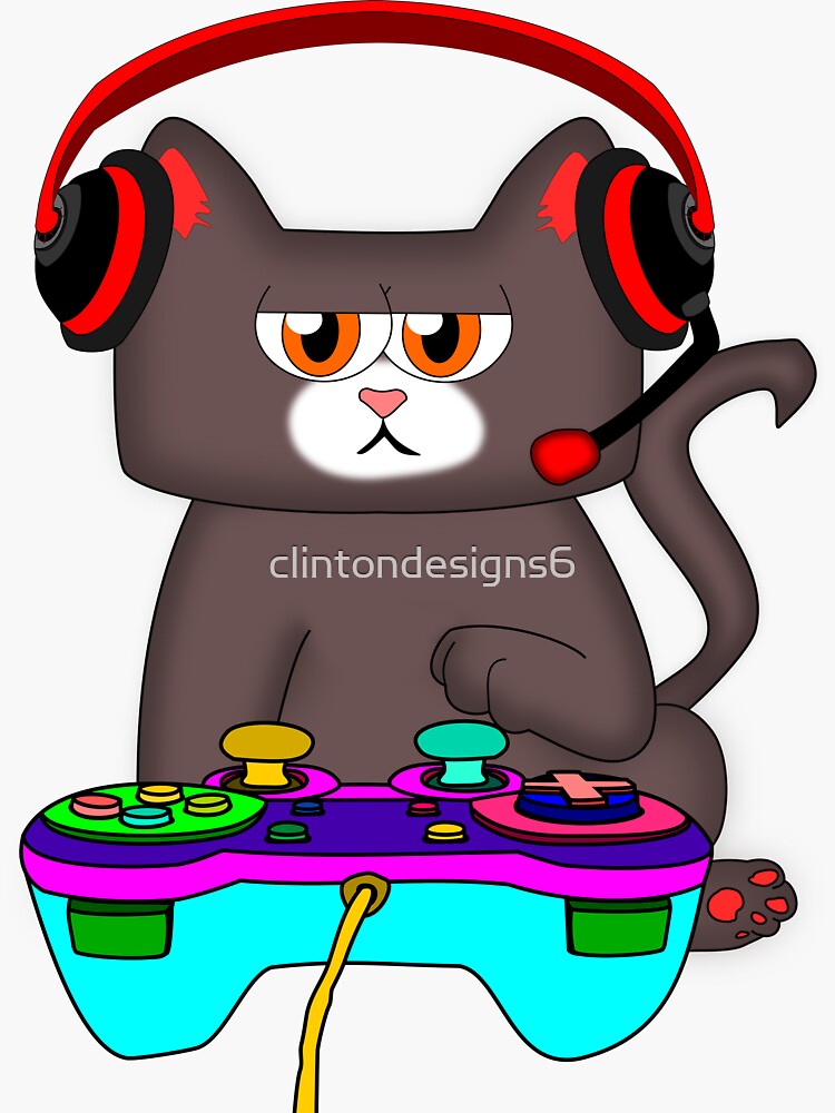 "Gamer Cat" Sticker for Sale by clintondesigns6 | Redbubble