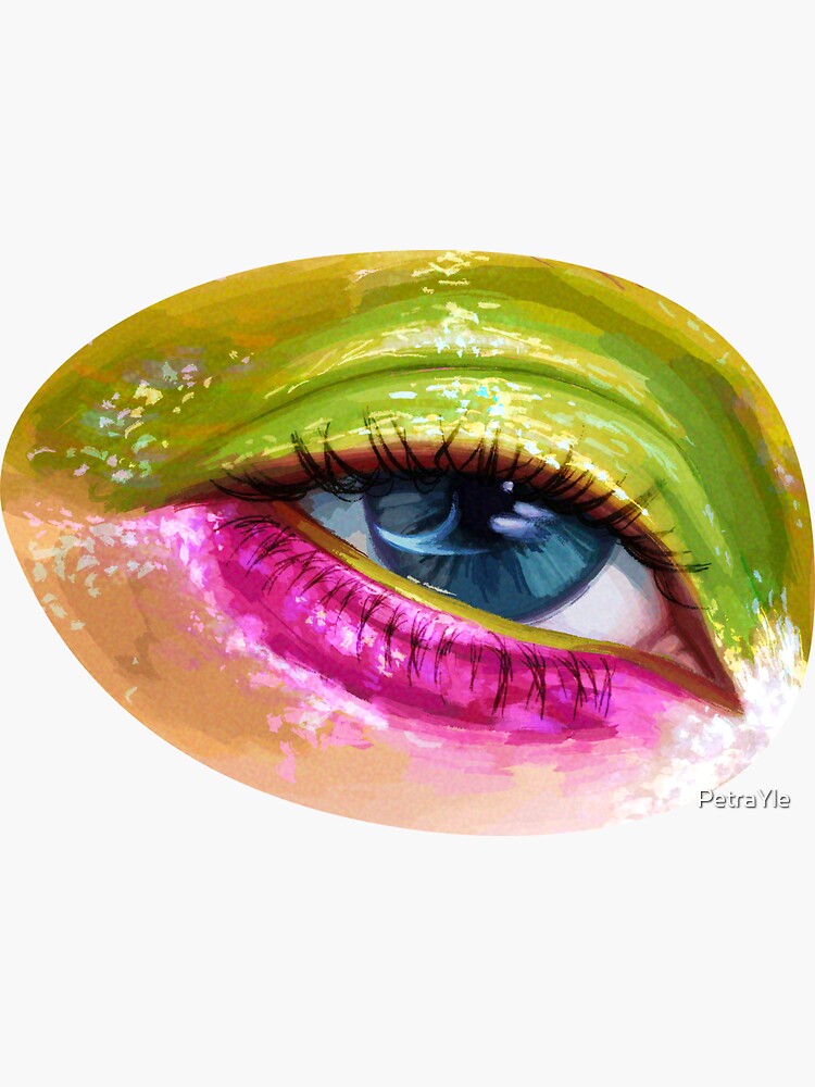 "Green and Pink Eye Drawing" Sticker by PetraYle | Redbubble