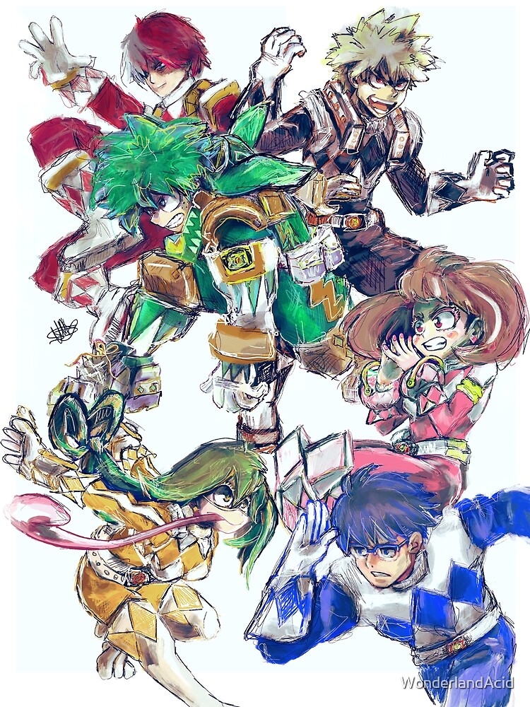 "Deku, Bakugou, Todoroki, Uraraka, Tsuyu, and Iida as power rangers ...