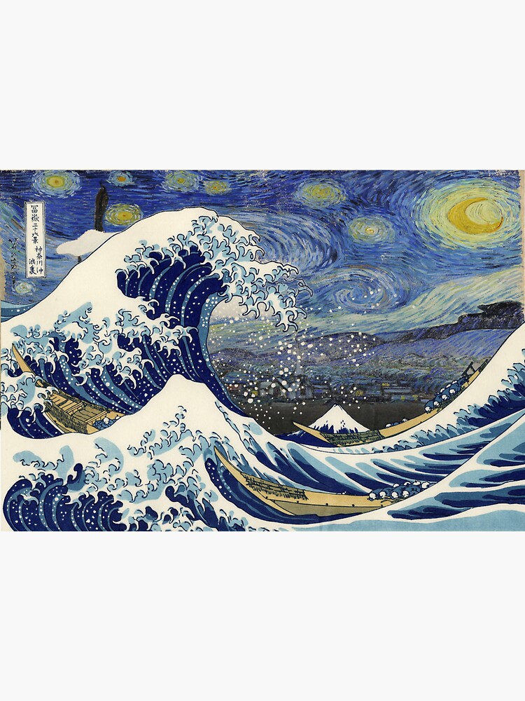 "Great Wave on a Starry Night" Sticker by LeahyStudio | Redbubble