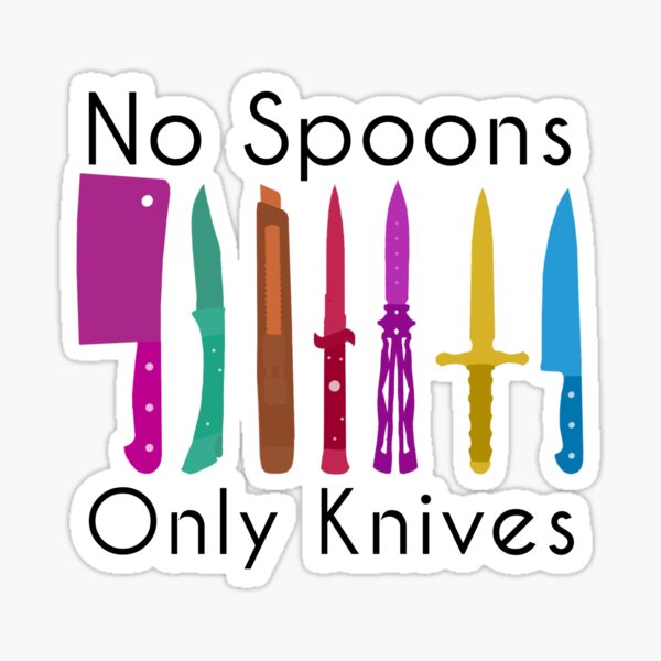 "No Spoons Only Knives (color)" Sticker by Azaile-art | Redbubble